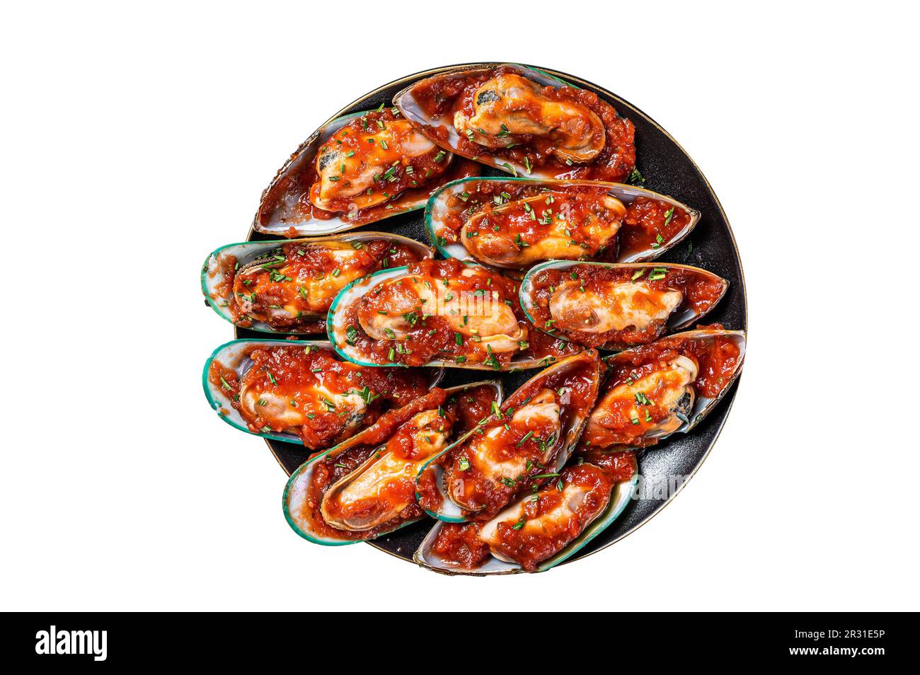 Large green mussels cooked in tomato sauce with garlic, parsley and ...