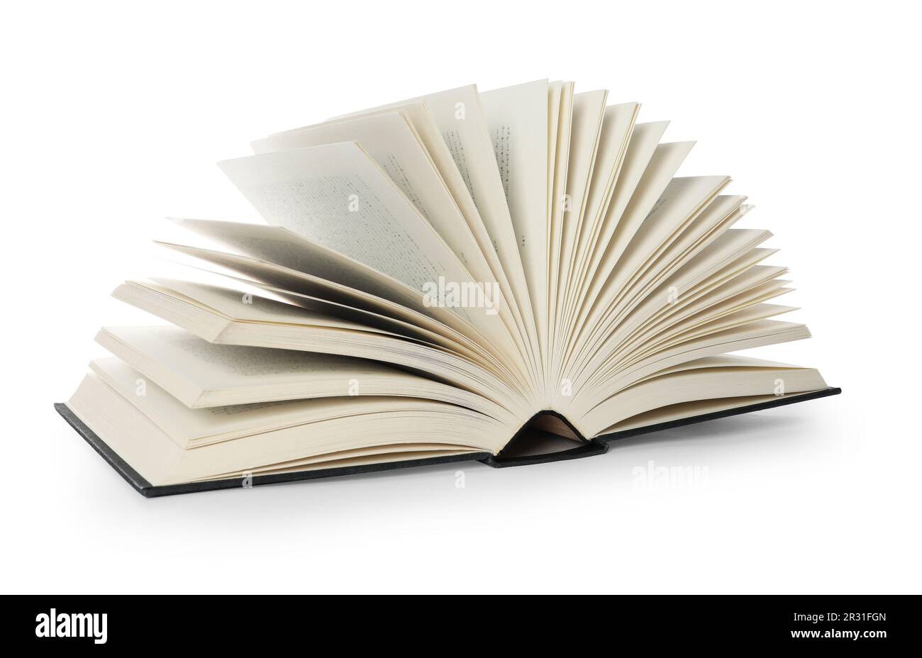 Open book with hard cover on white background Stock Photo - Alamy