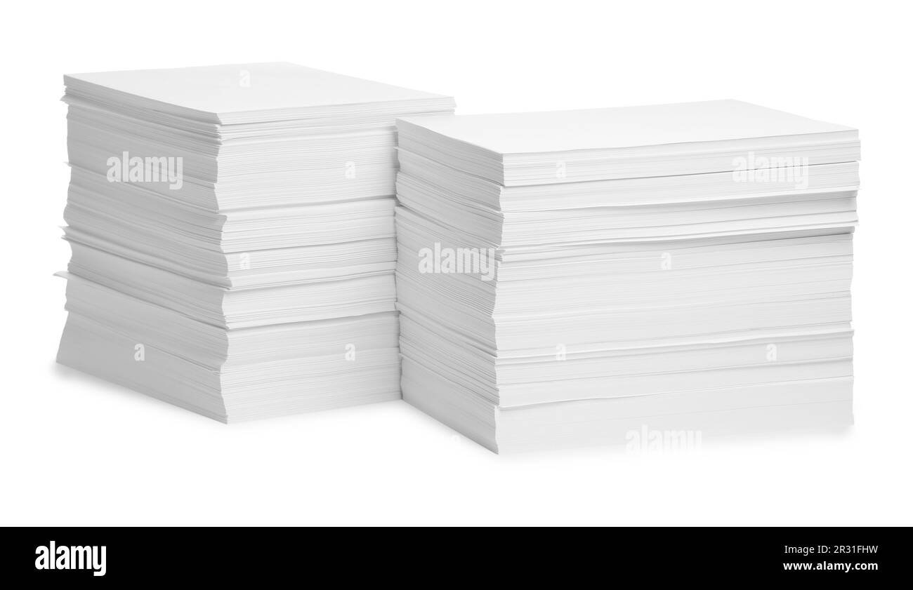 Stack recycled white paper paper Black and White Stock Photos & Images ...