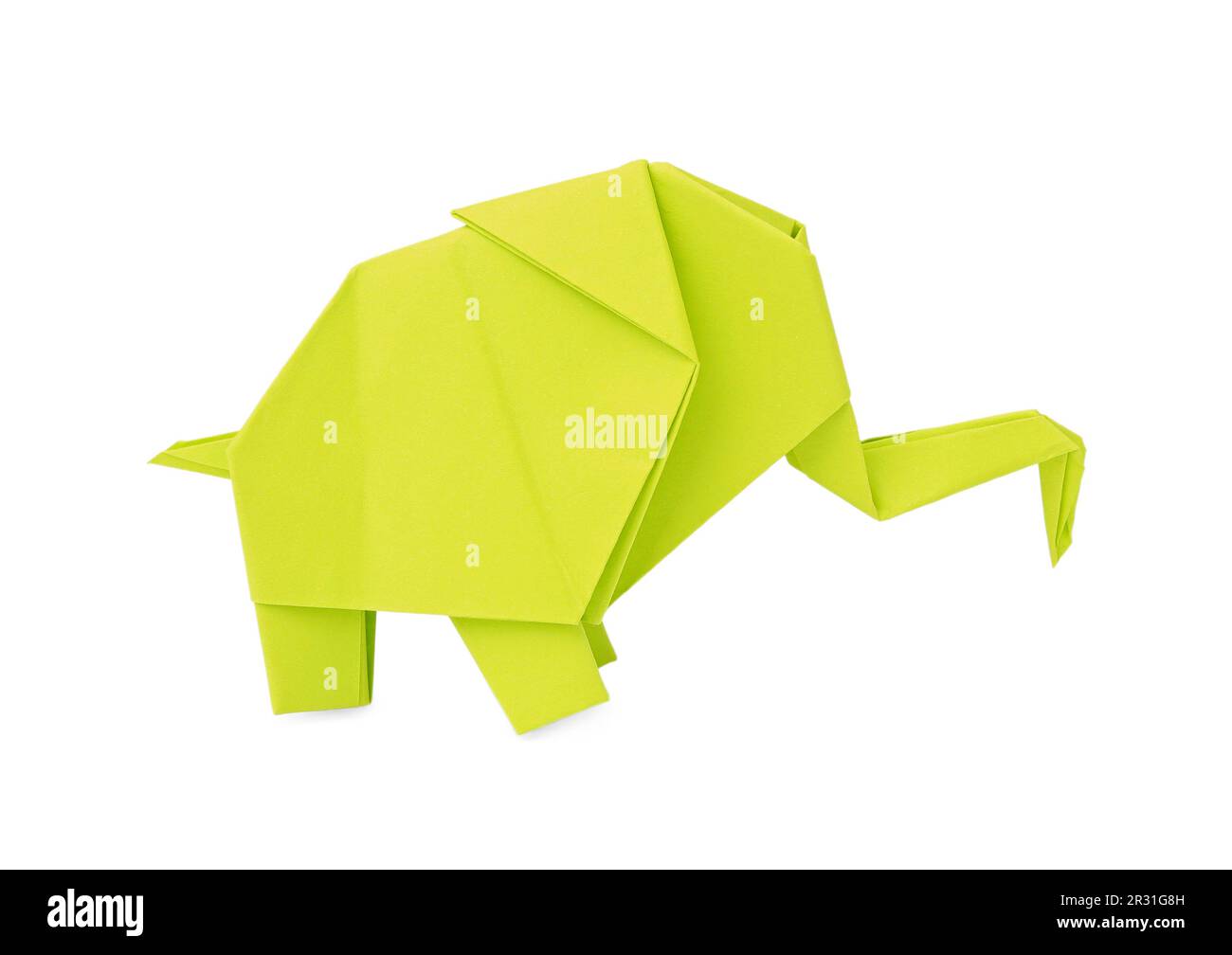 Light green paper elephant isolated on white. Origami art Stock Photo ...