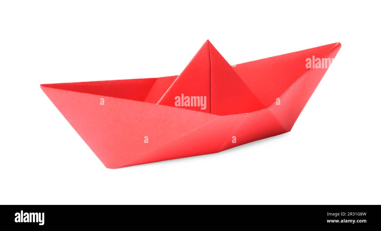 Red paper boat isolated on white. Origami art Stock Photo - Alamy