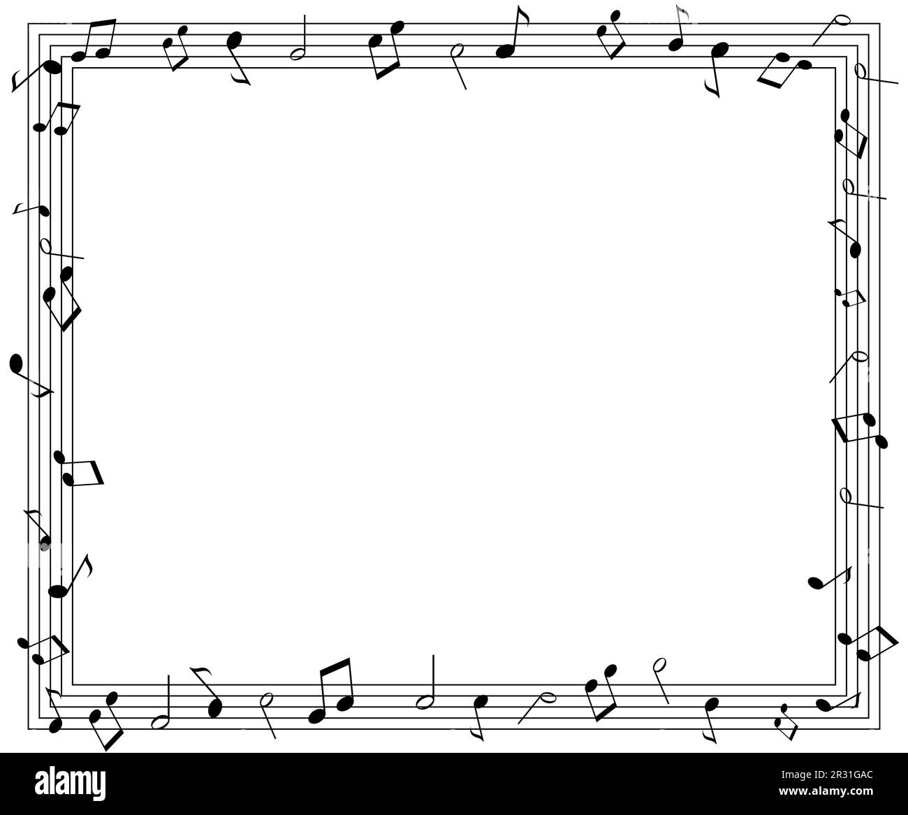 Frame of staff with music notes on white background Stock Photo - Alamy