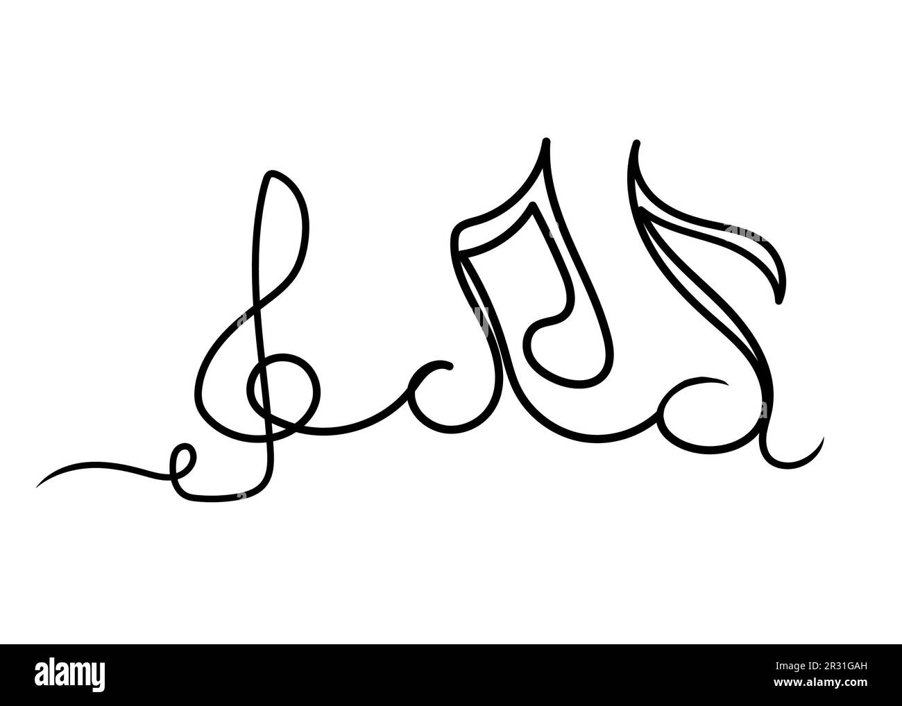Treble clef and music notes on white background. Doodle illustration ...