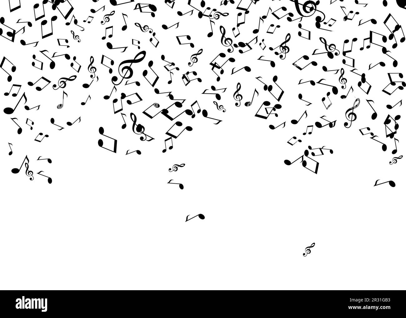 Many music notes and treble clefs falling on white background Stock ...