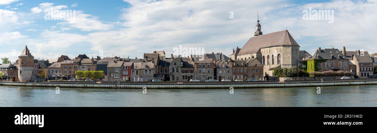 Panorama of Givet, small touristic town by the river Meuse in northern ...