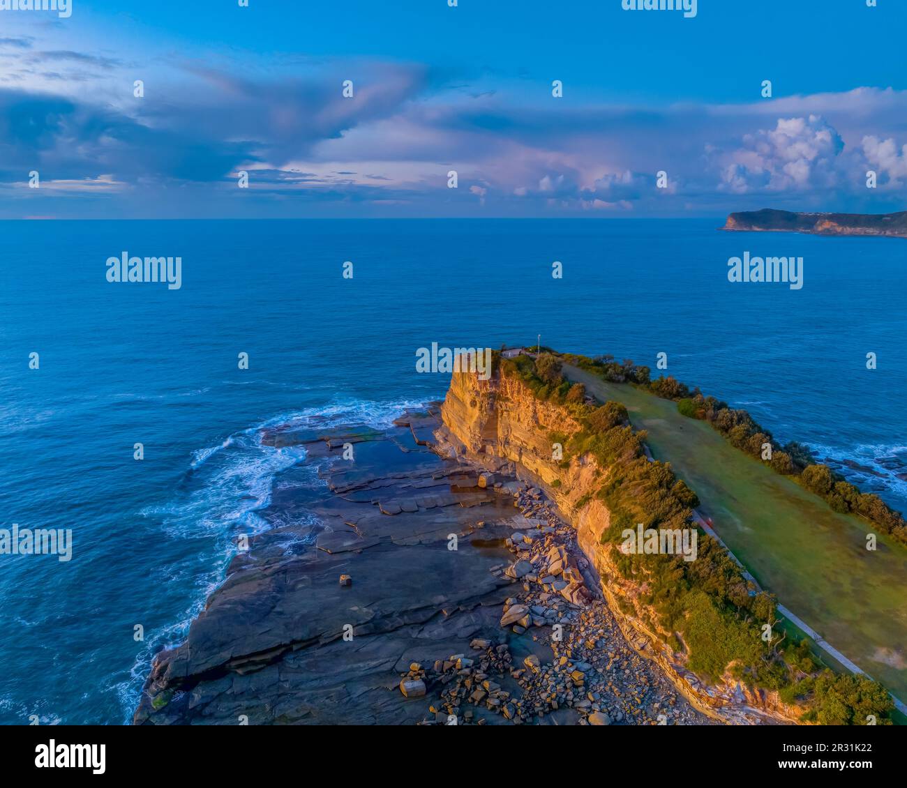 Aerial sunrise seascape with clouds from The Skillion in Terrigal, NSW, Australia Stock Photo ...