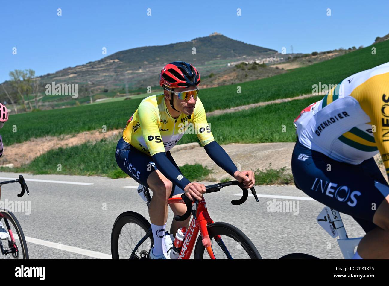Ethan Hayter GB Ineos Grenadiers in race leaders yellow jersey Itzulia ...