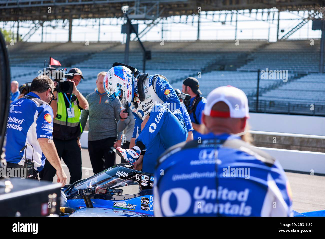 Indianapolis, United States. 21st May, 2023. Graham Rahal climbs out of ...