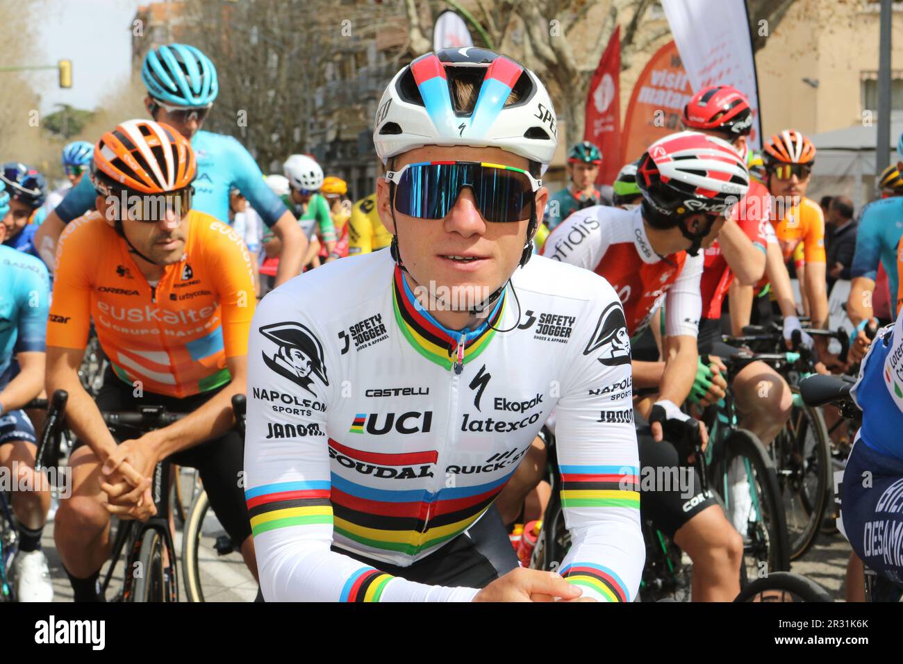 Remco Evenepoel World Champion Belgium Soudal Quick-Step at stage start ...