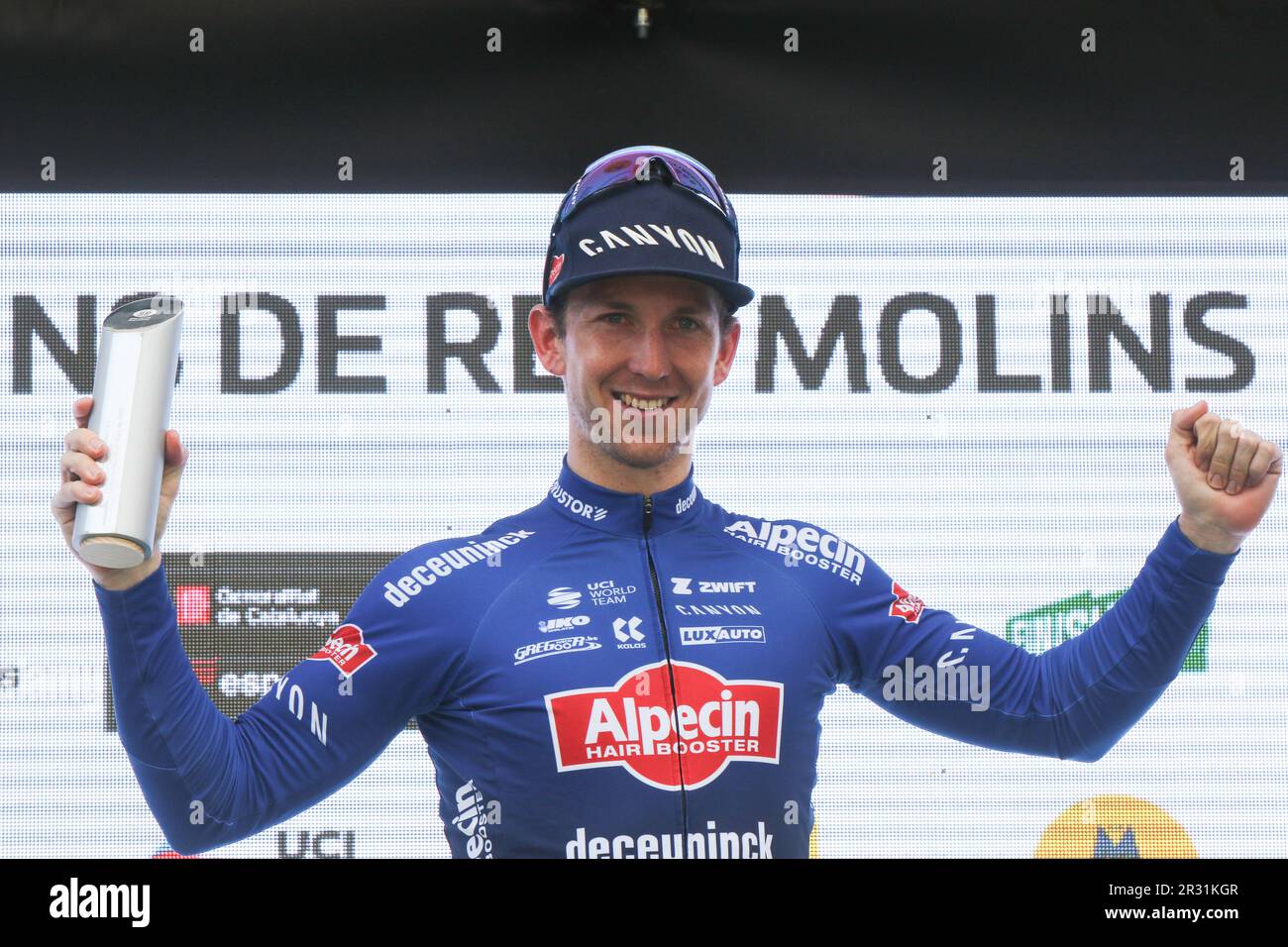 Tim Merlier Belgium Alpecin Deceuninck celebrates on podium after ...
