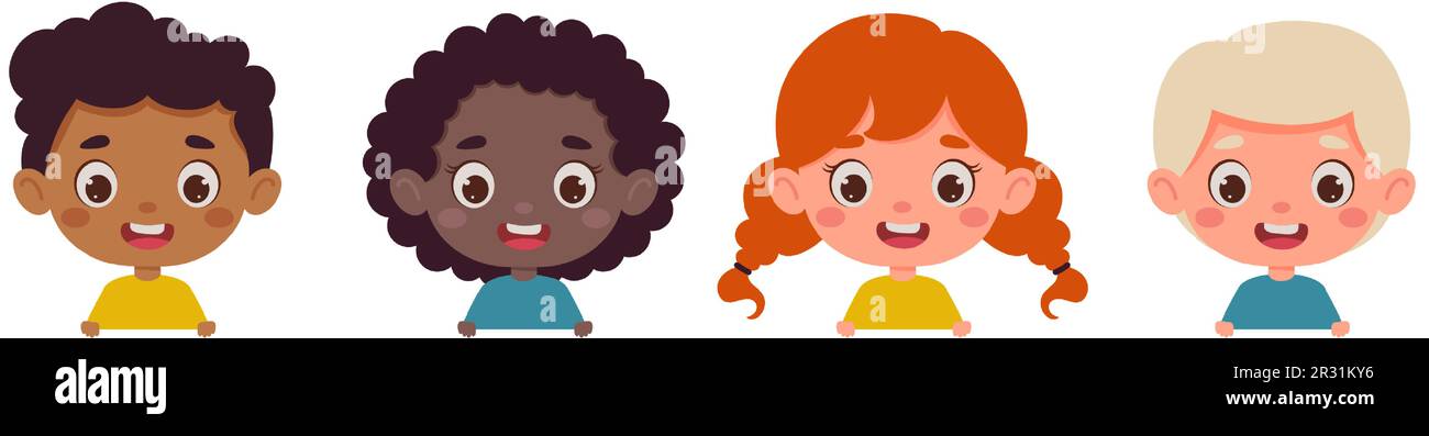 Set of multicultural kid boy and girl heads. Children peeking out ...
