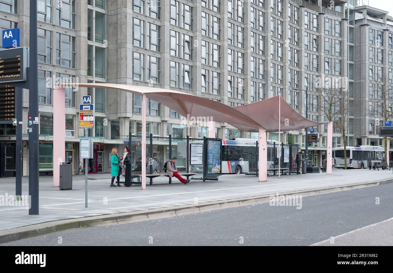 Rotterdam, Netherlands - Pink bus shelter canopy with curved roofs by ...