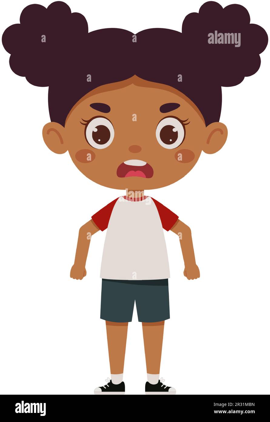 Cute cartoon little angry girl. Little schoolgirl character. Vector ...