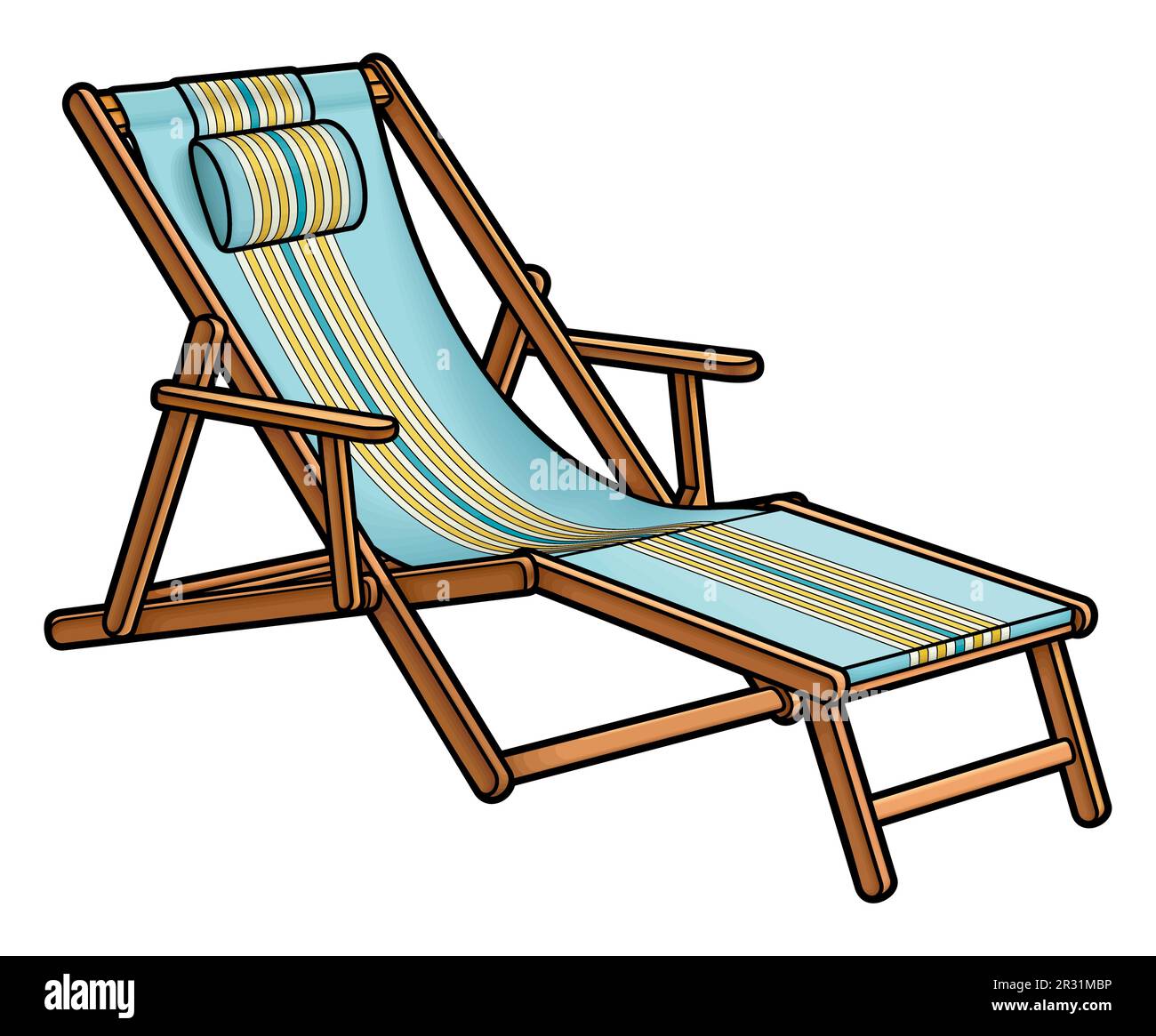 Cartoon cute doodle deck chair. Summer beach leisure equipment colorful ...