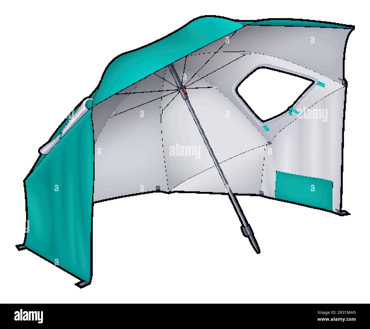 Cartoon cute doodle sunshade. Summer beach leisure equipment colorful ...