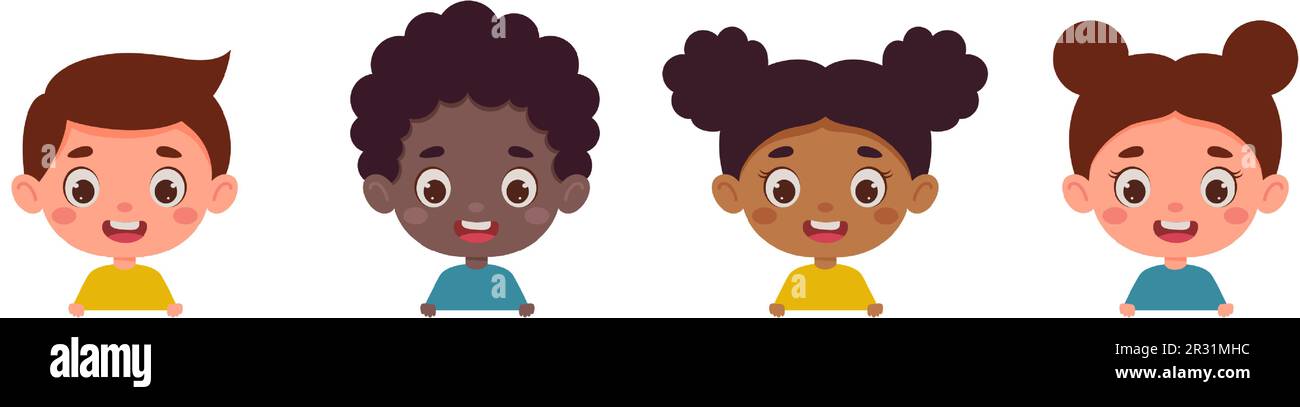 Set of multicultural kid boy and girl heads. Children peeking out ...