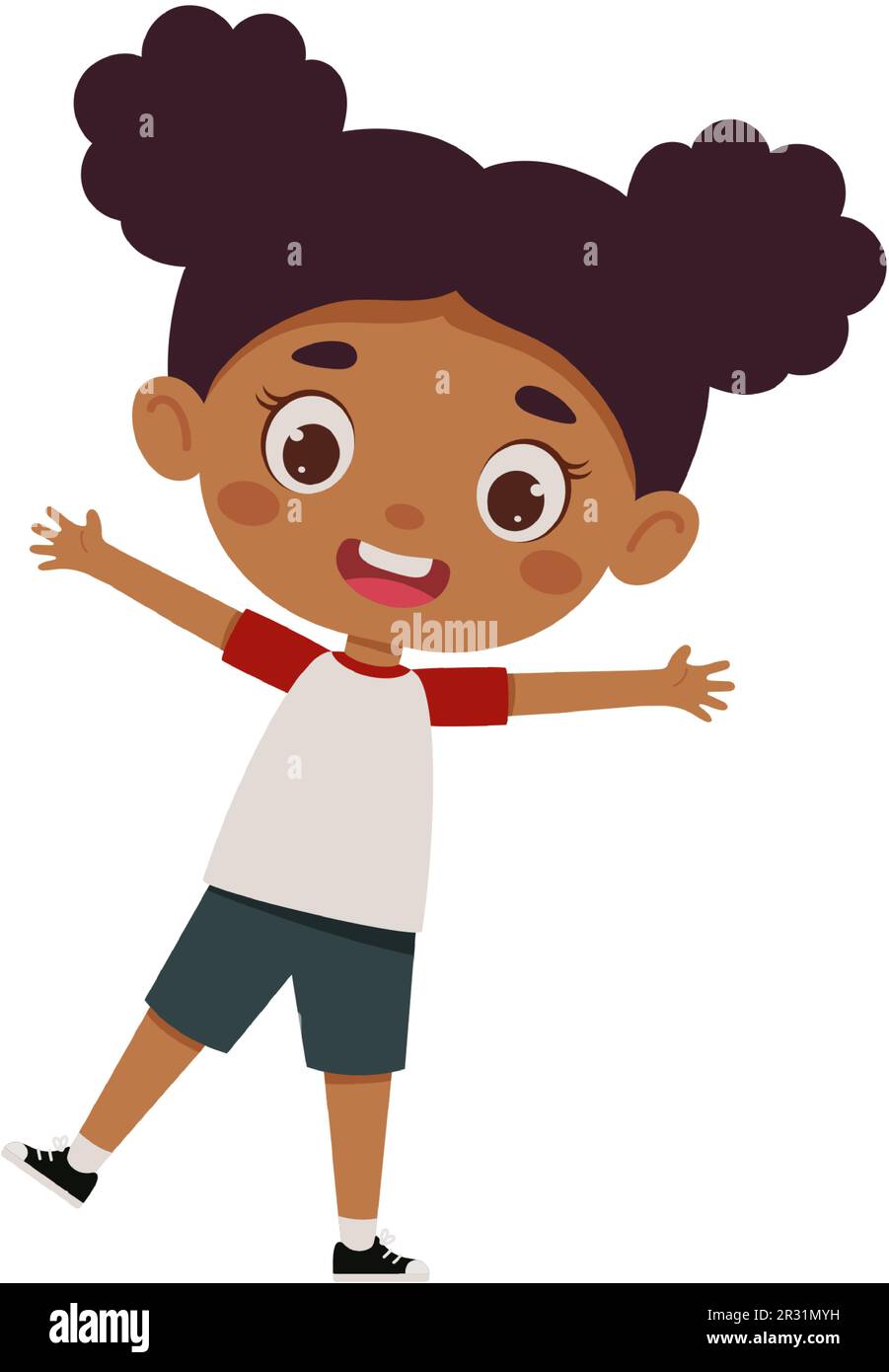 Cute cartoon little happy girl. Little schoolgirl character show facial ...