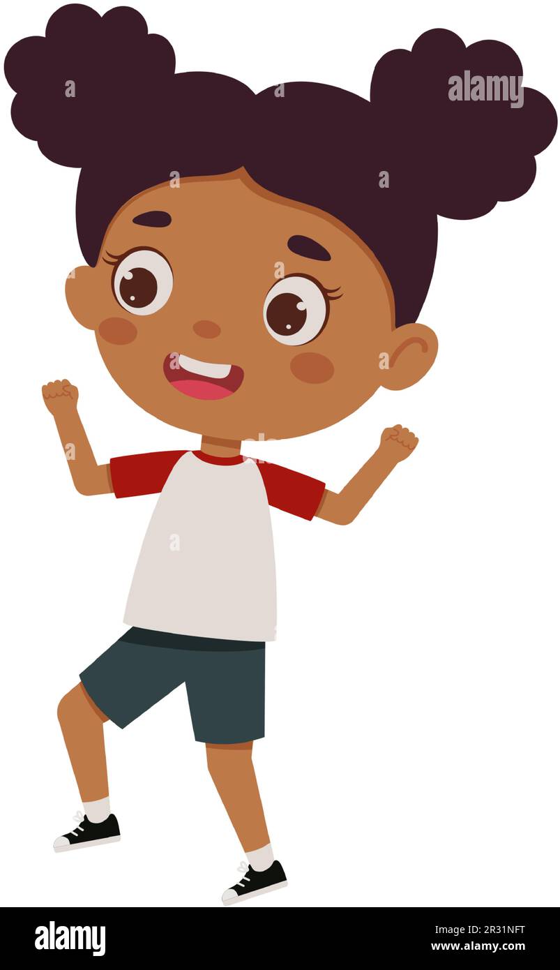 Cute little kid happy girl jump. Cartoon schoolgirl character show ...