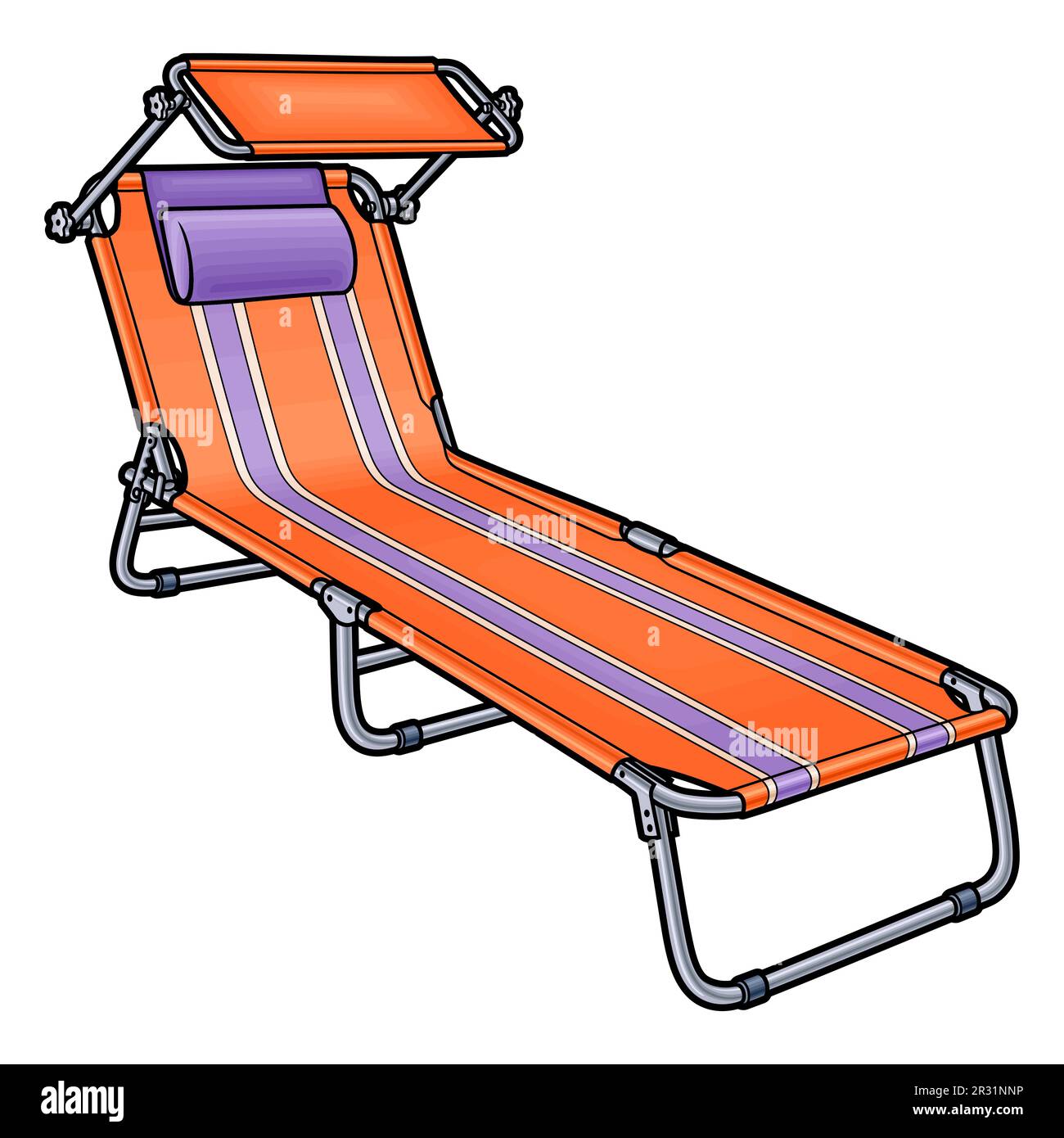 Cartoon cute doodle deck chair. Summer beach leisure equipment colorful ...