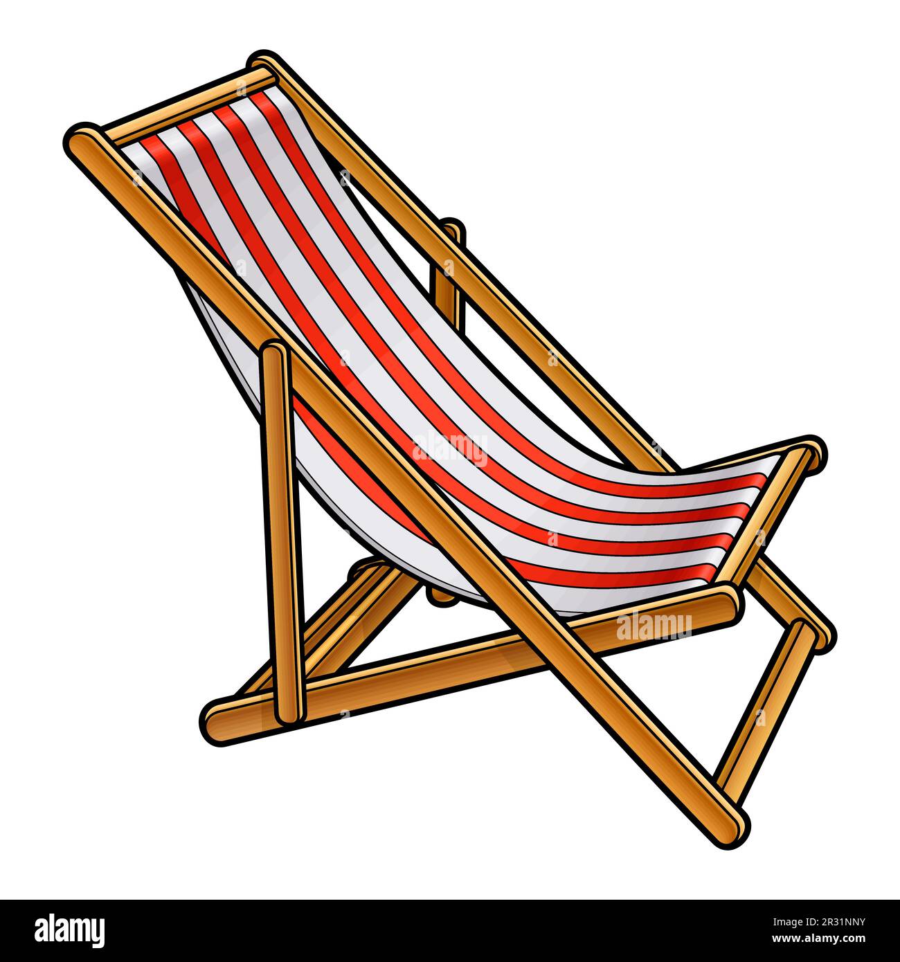Cartoon cute doodle deck chair. Summer beach leisure equipment colorful ...