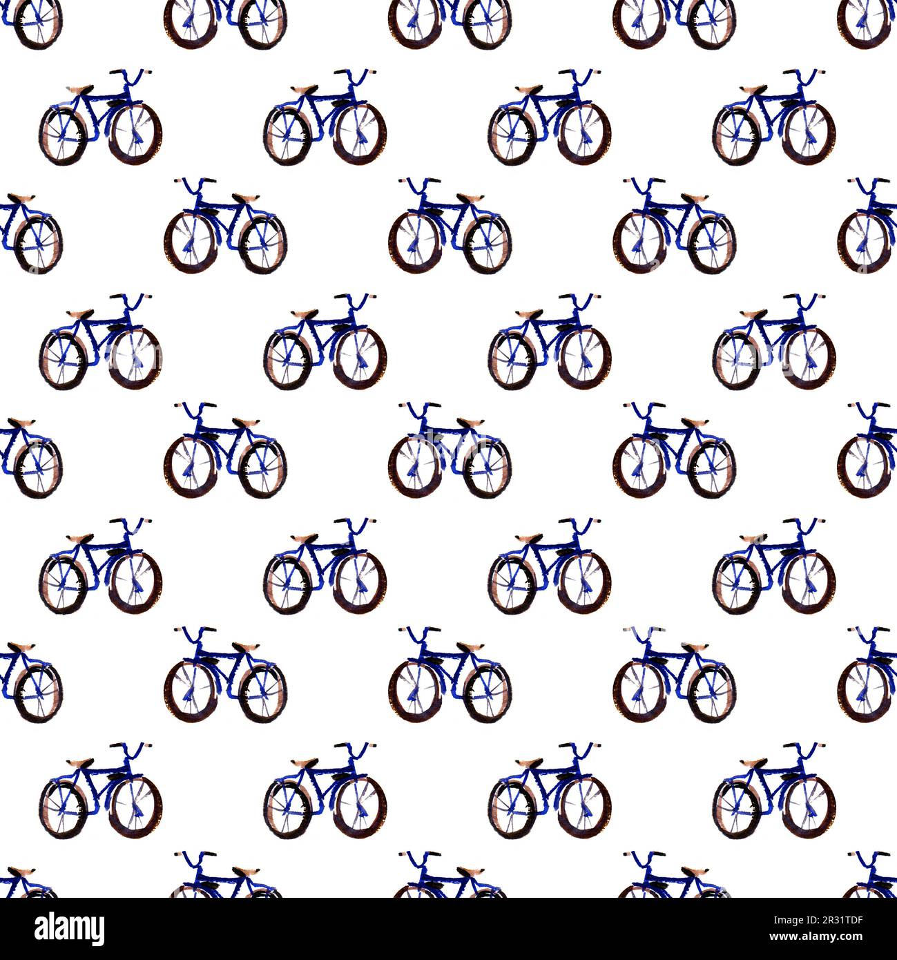 Bycicle. Seamless watercolor pattern with bikes on the white background ...