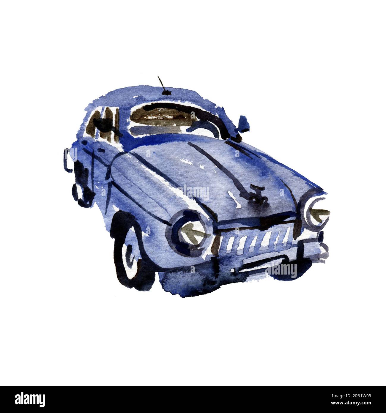 Hand painted vintage retro car. Watercolor illustration Stock Photo - Alamy