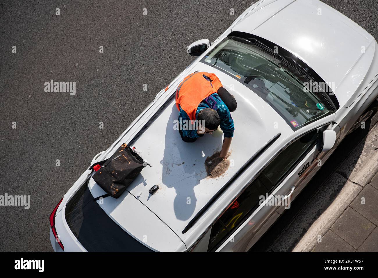 Berlin, Germany. 22nd May, 2023. An activist from the Last Generation ...