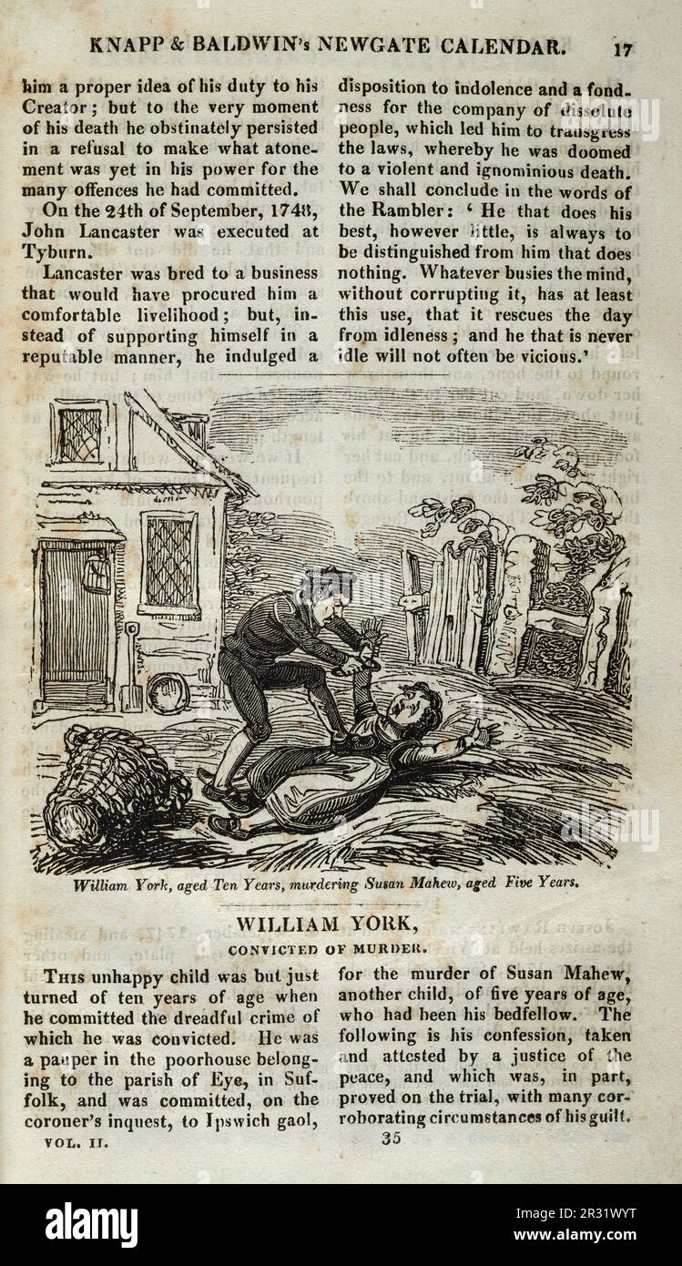 Page from the Newgate calendar, History of Crime, Child Murderer ...