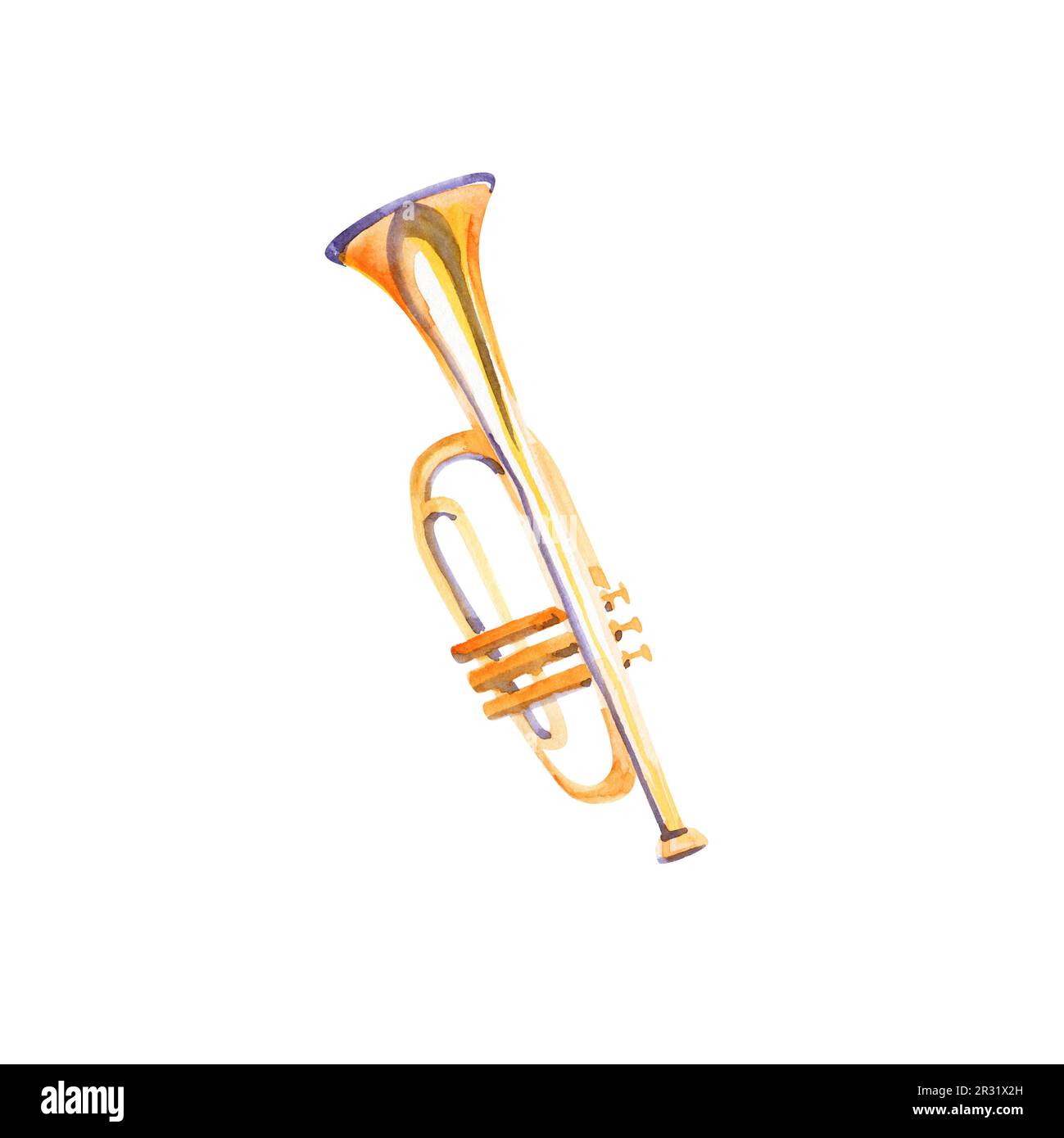 Isolated watercolor trumpet on white background. Beautiful classic ...