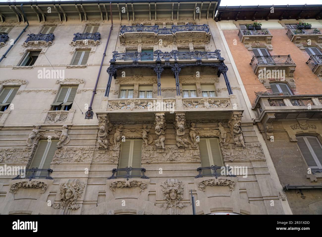 Italian Liberty architecture in Milan, Casa Guazzoni building, Via ...