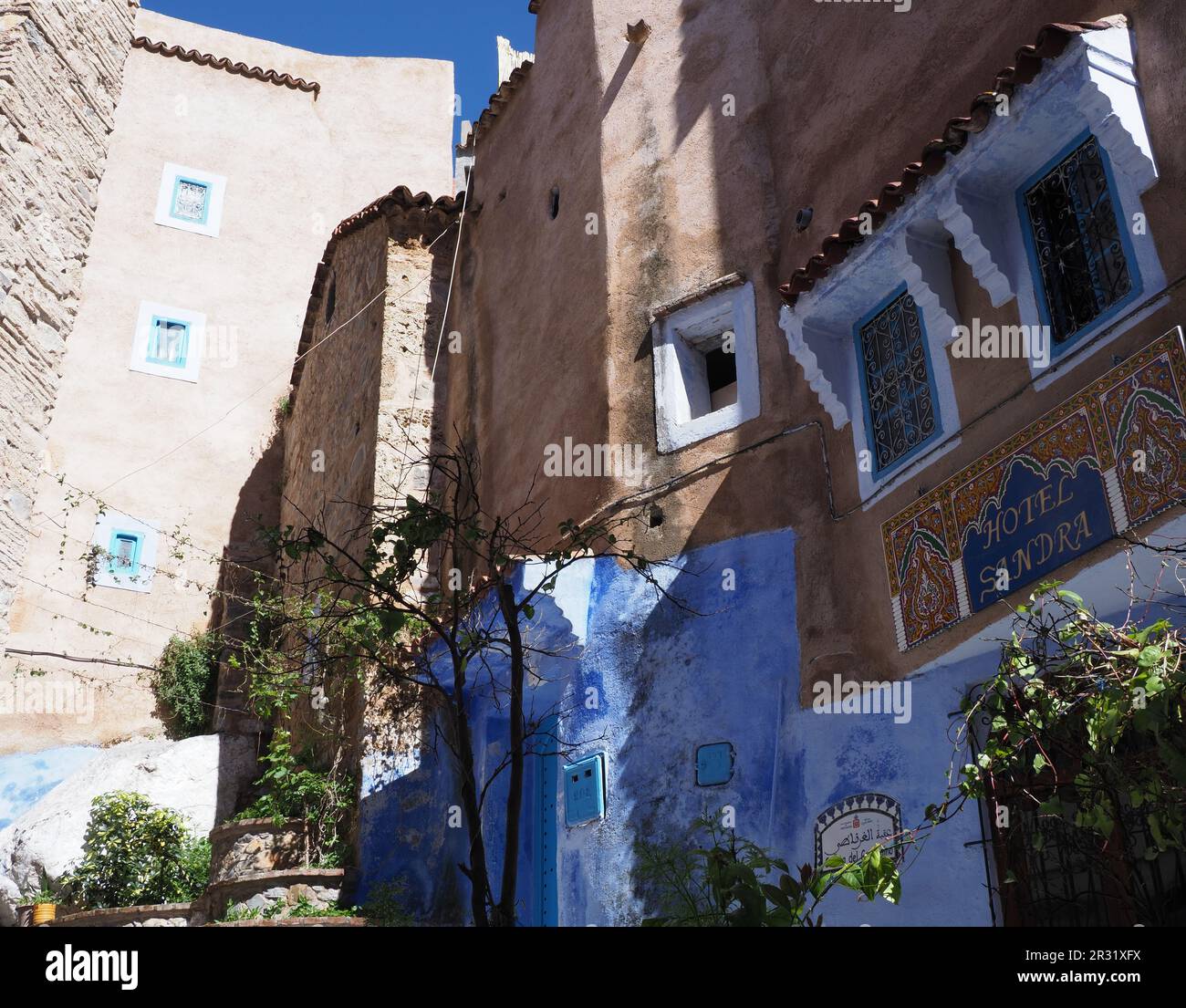 Elevation of old moroccan alley in african Chefchaouen city in Morocco ...