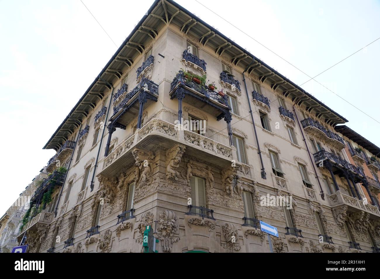 Italian Liberty architecture in Milan, Casa Guazzoni building, Via ...