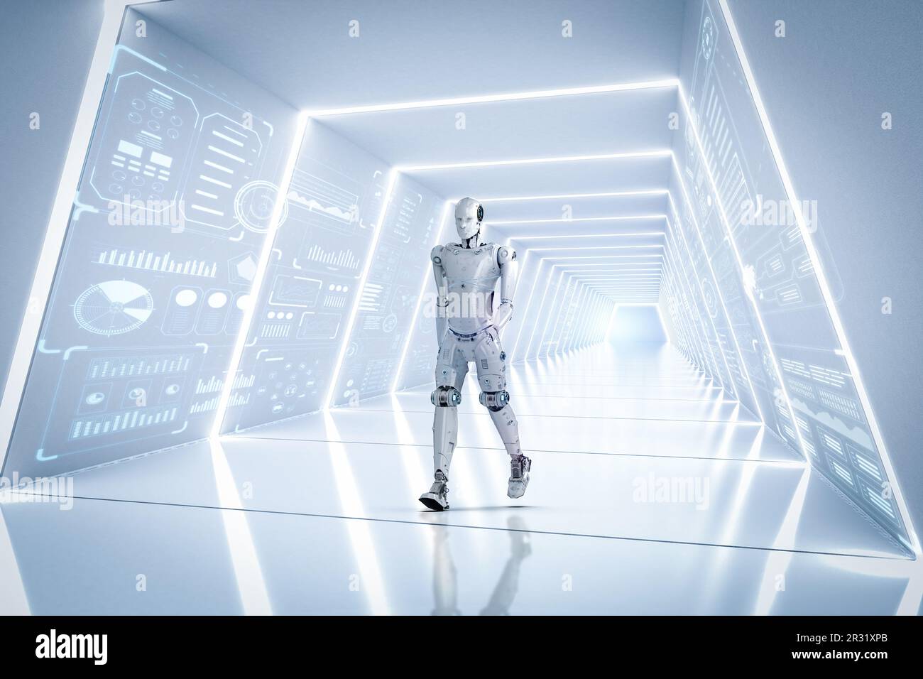 Technology improvement concept with 3d rendering robot move forward ...