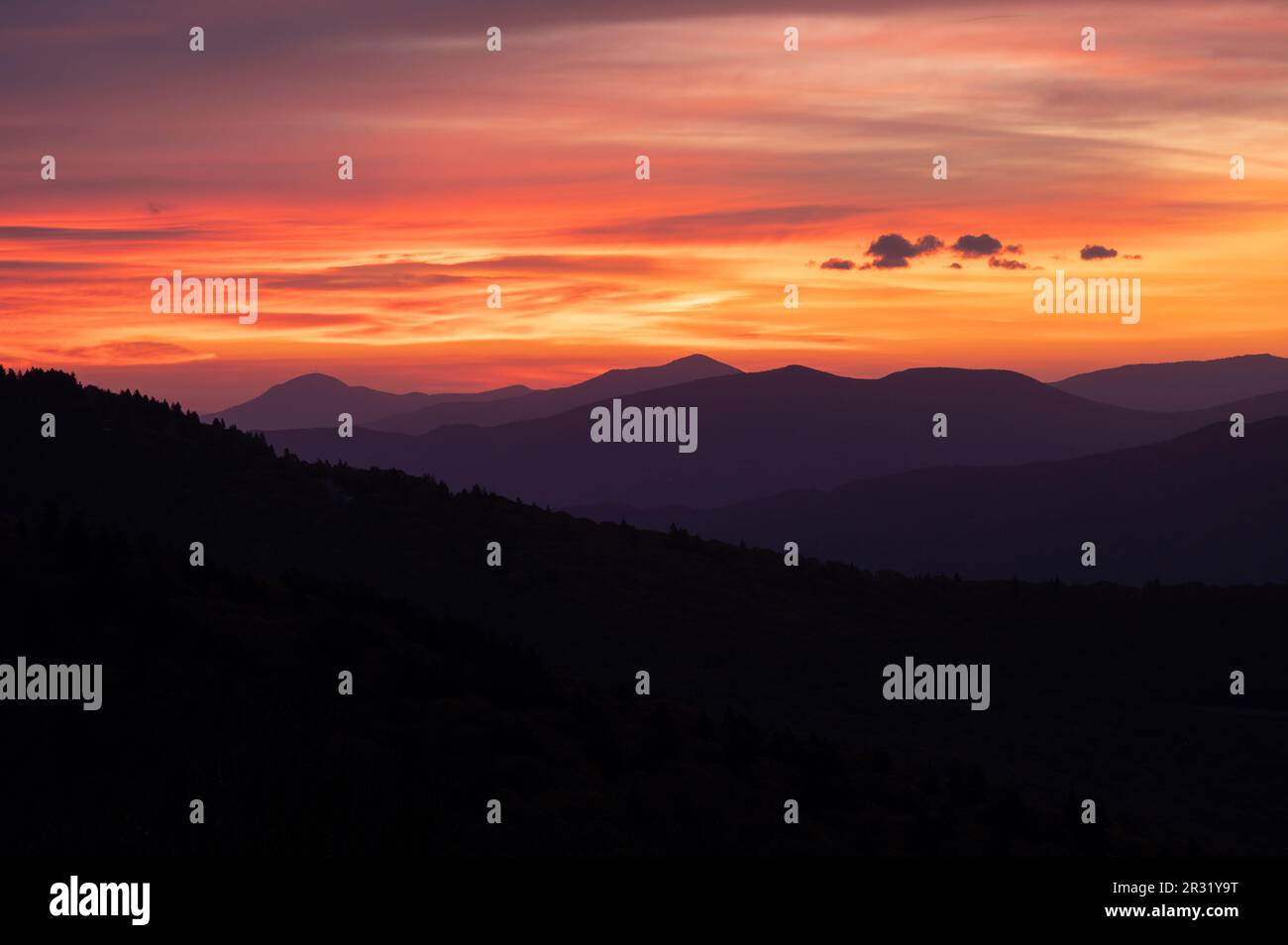 Pink and Orange Layers of Sunrise Over the Blue Ridge Mountains in ...