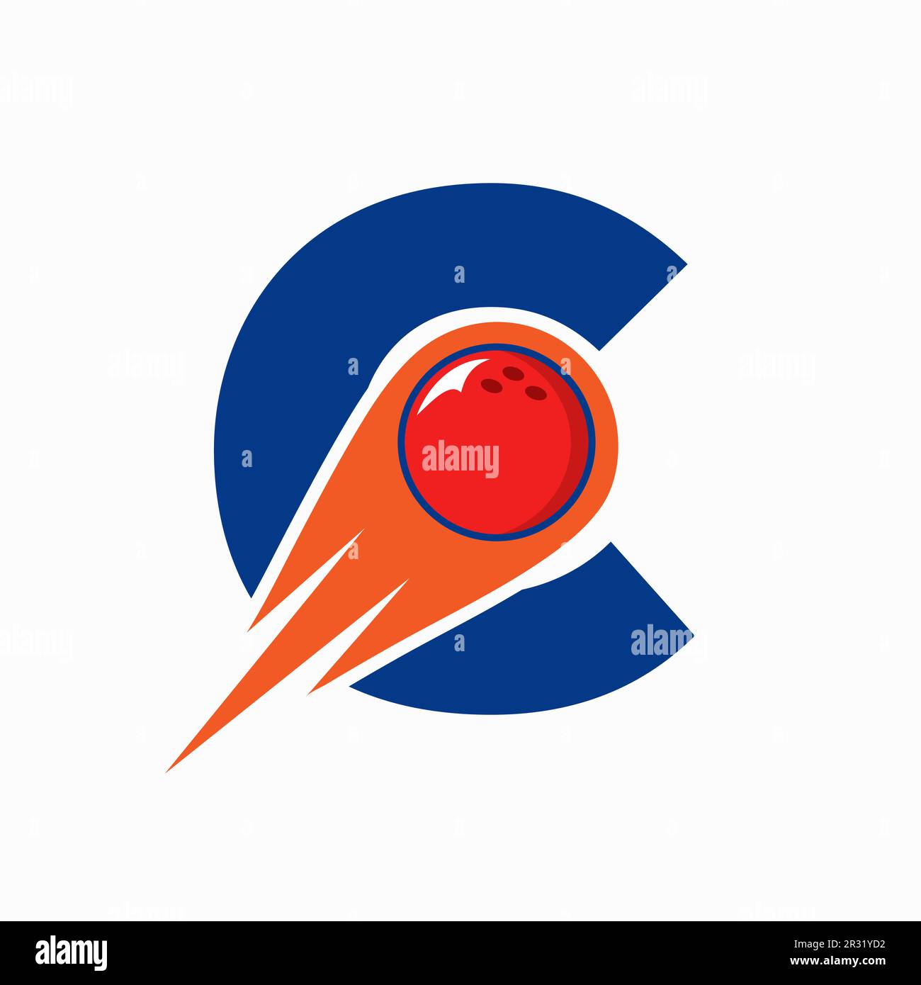 Letter C Bowling Logo. Bowling Ball Symbol With Red Moving Ball Icon ...