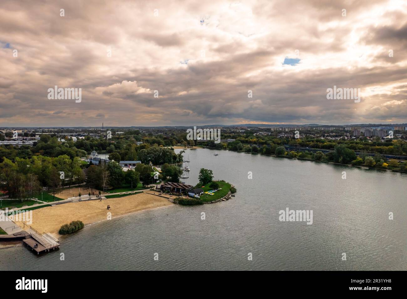Aerial view - Bagry Lagoon, Podgórze XIII, Kraków, Poland - swimming ...