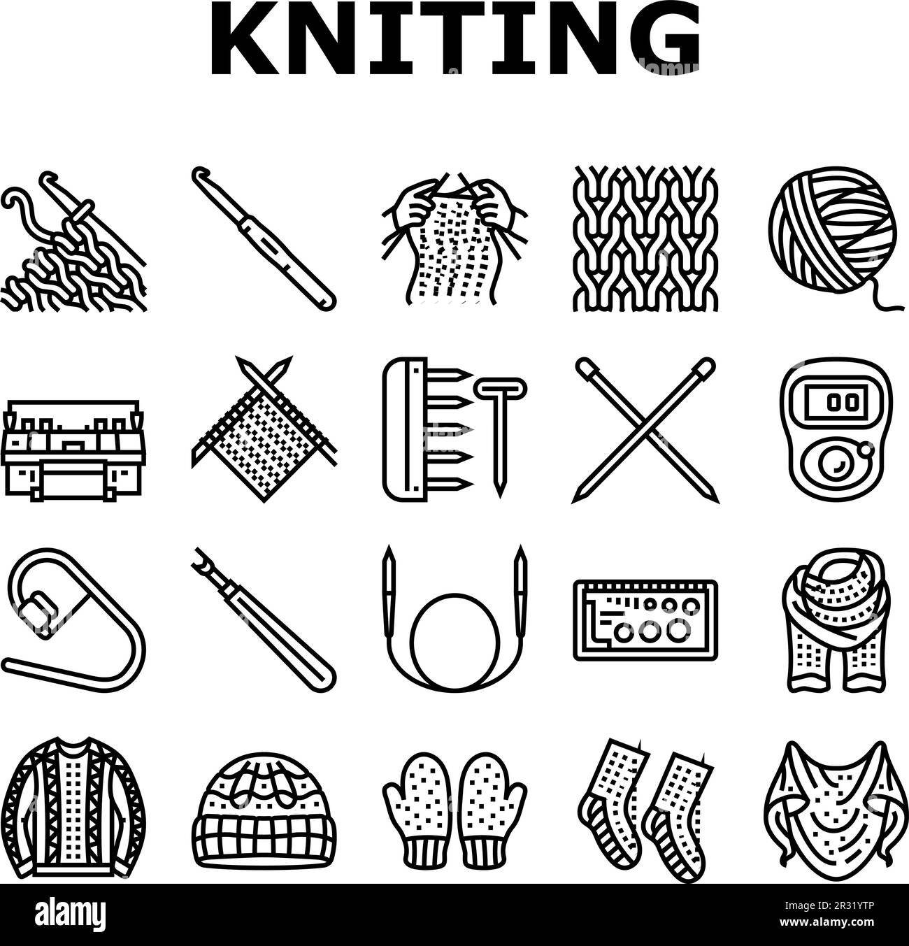 knitting wool thread knit craft icons set vector Stock Vector Image ...