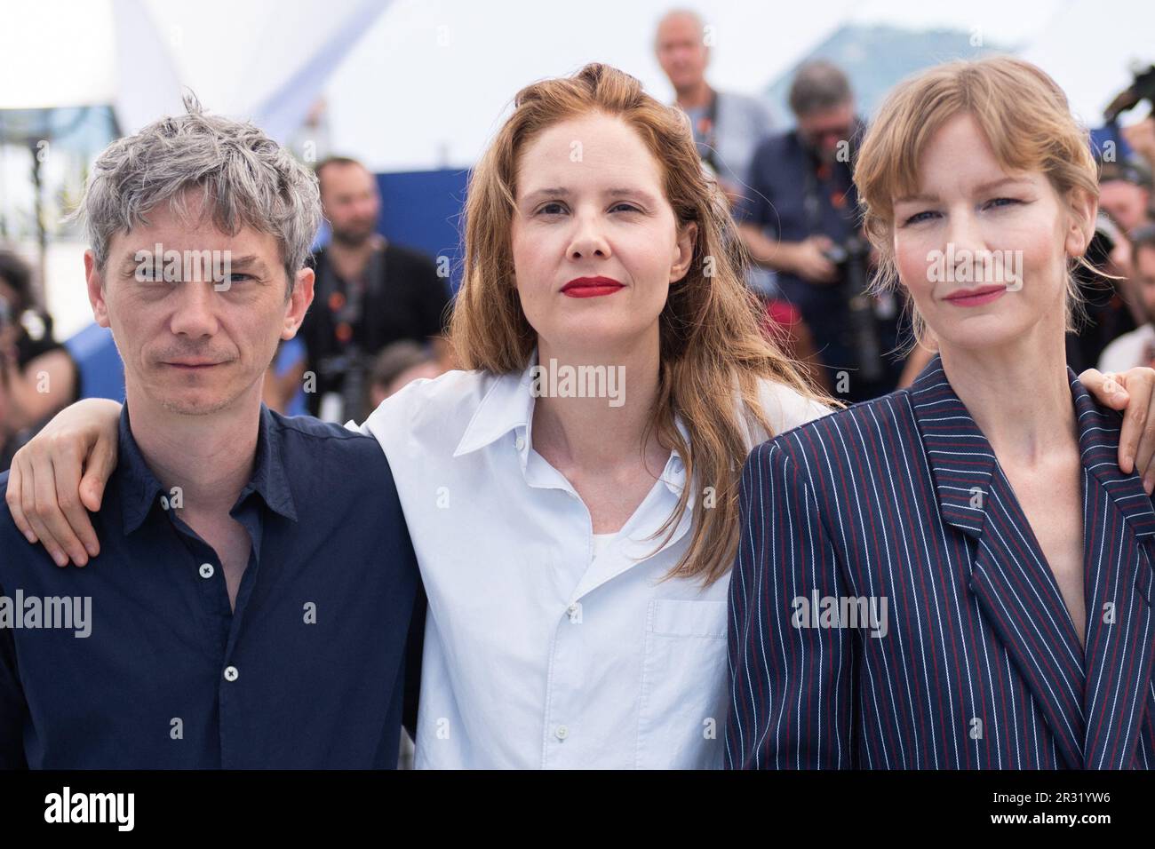 Cannes, France. 22nd May, 2023. Swann Arlaud, Justine Triet and Sandra ...