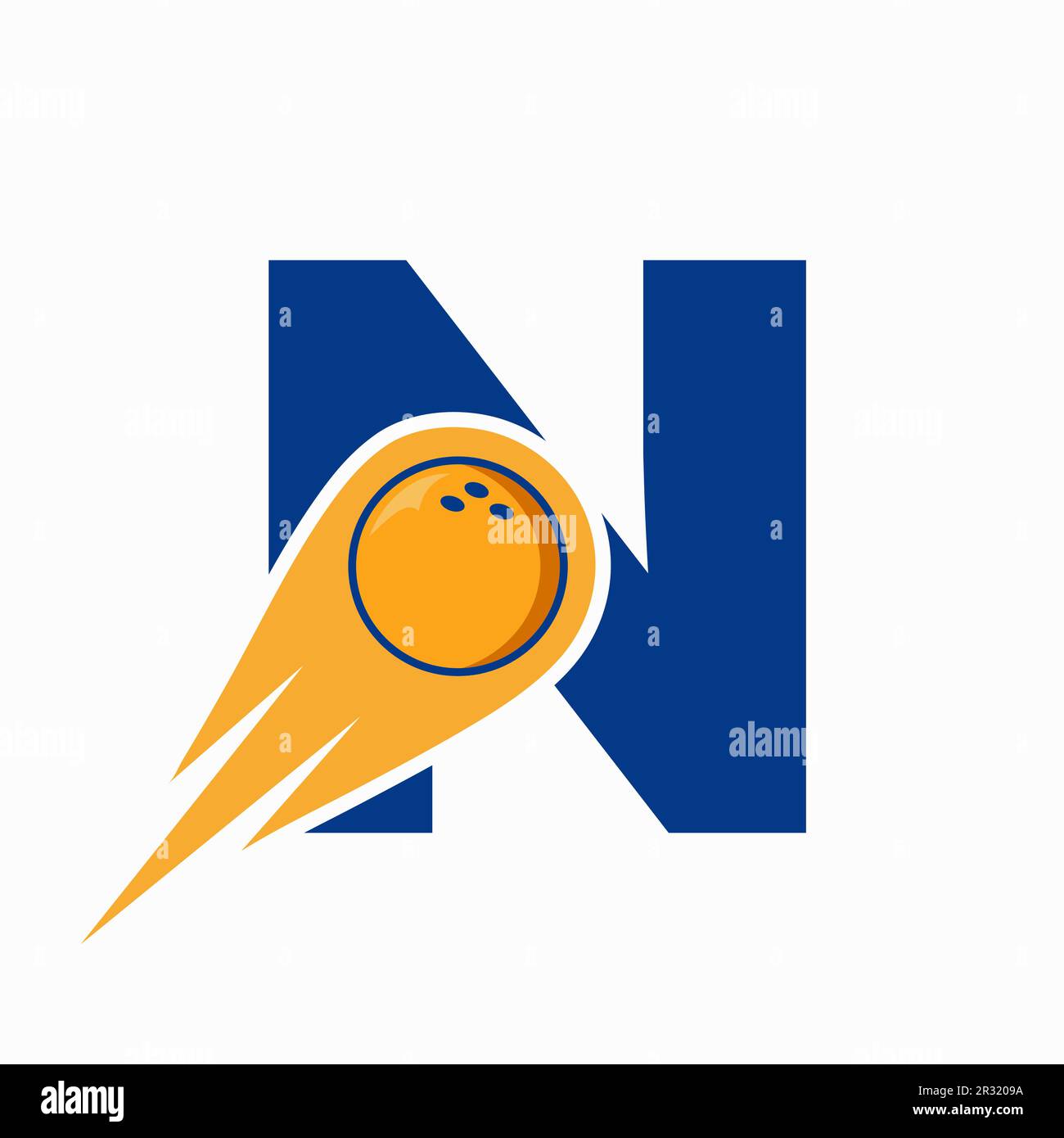 Letter N Bowling Logo. Bowling Ball Symbol With Red Moving Ball Icon ...