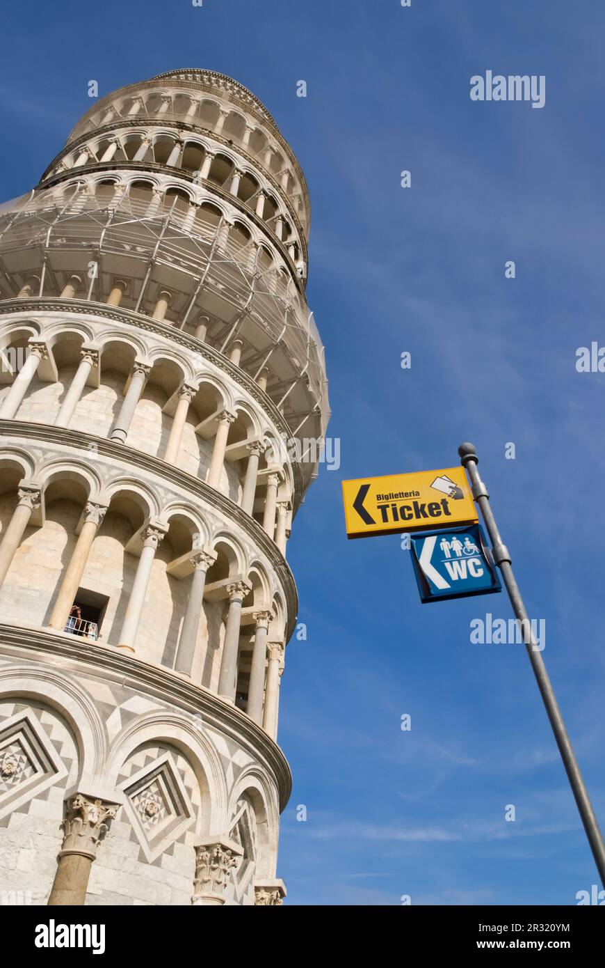 Slate tower of Pisa with tourist sign Stock Photo - Alamy