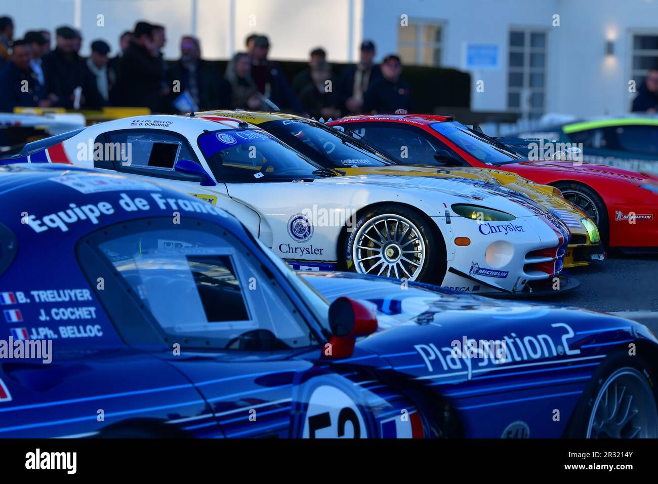 A pair of Chrysler Viper GTS-R's, GT1 Demonstration, on track a ...