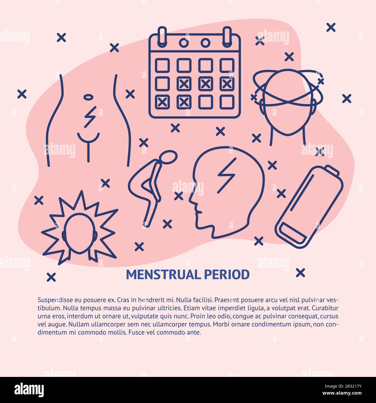 Menstrual Period Symptoms Banner Template In Line Style Menstruation Concept Background With