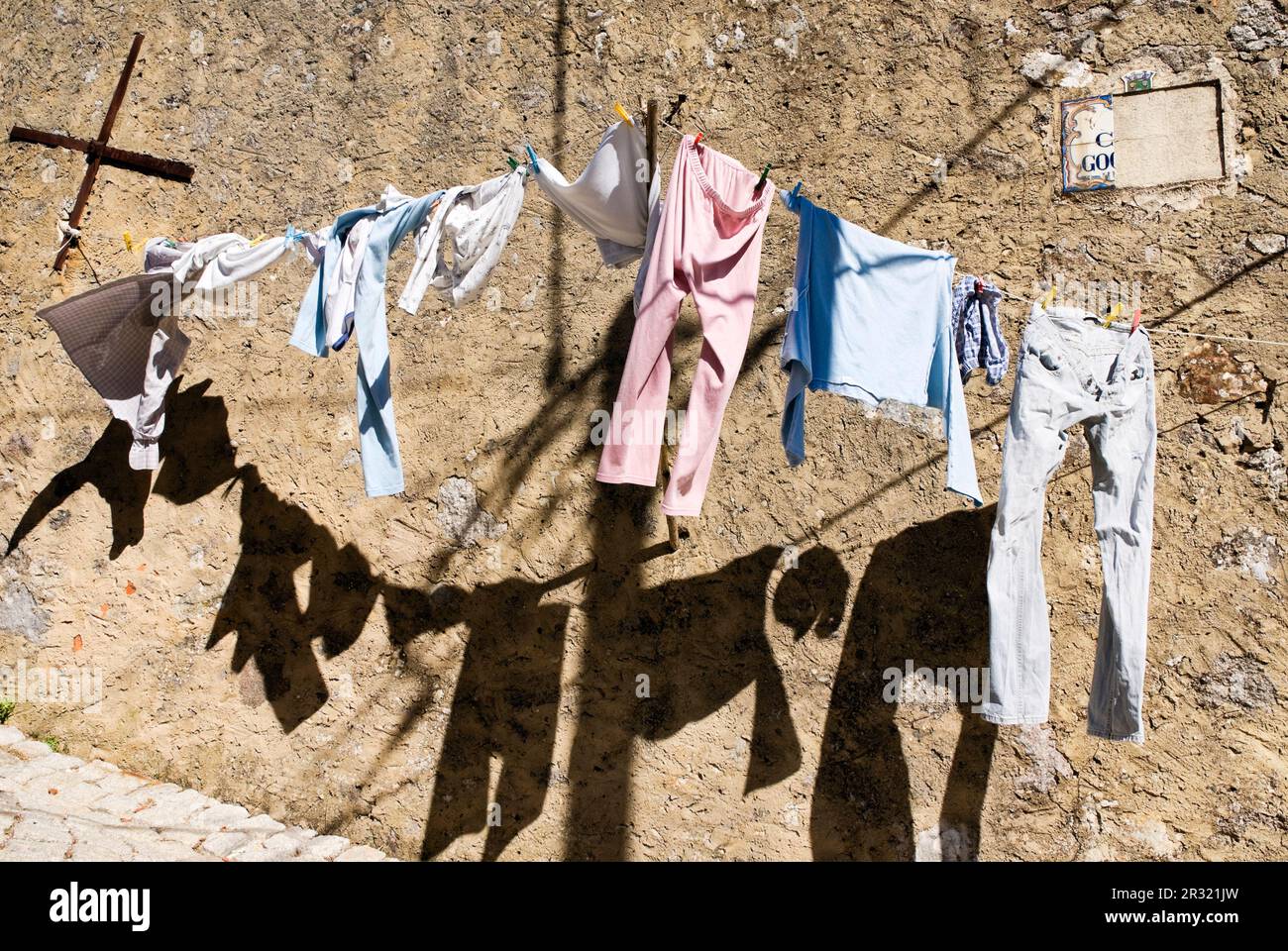 Laundry on a clothesline in Monchique Stock Photo - Alamy