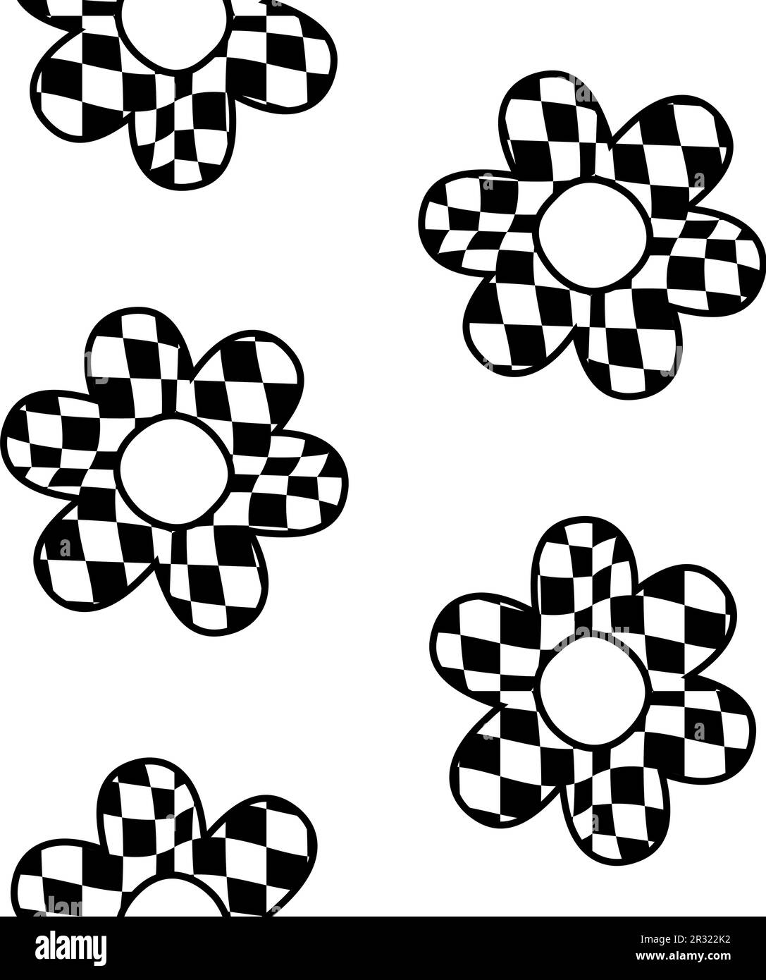 Vector seamless pattern of retro groovy flower with checkered ...