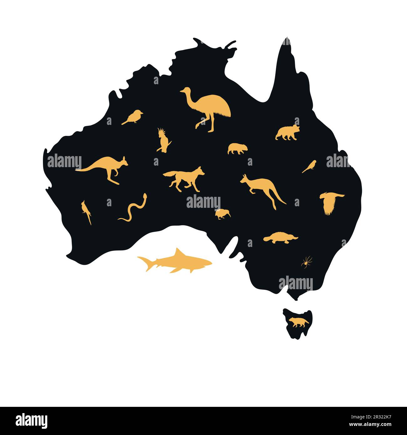 Vector Australia map silhouette with animals isolated on white ...