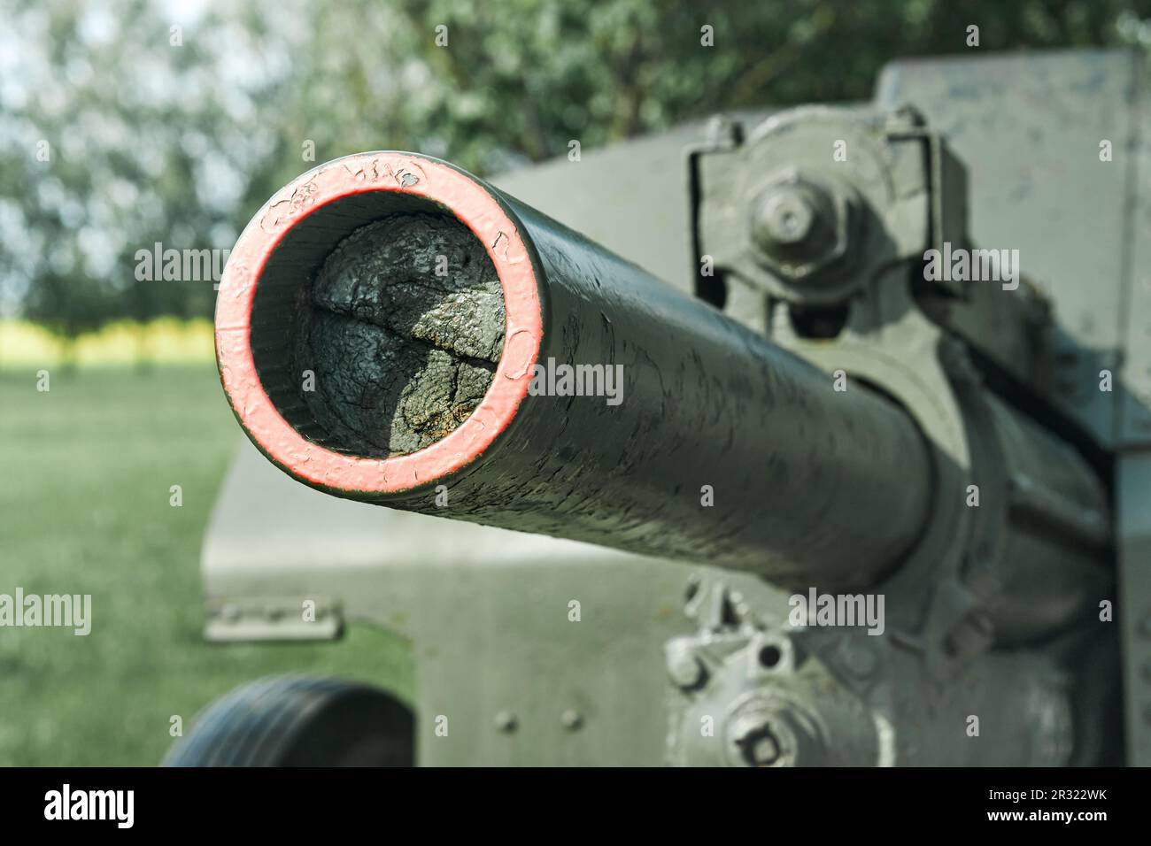 Old cannon from the Second World War, aimed at the sky. Monument to old ...