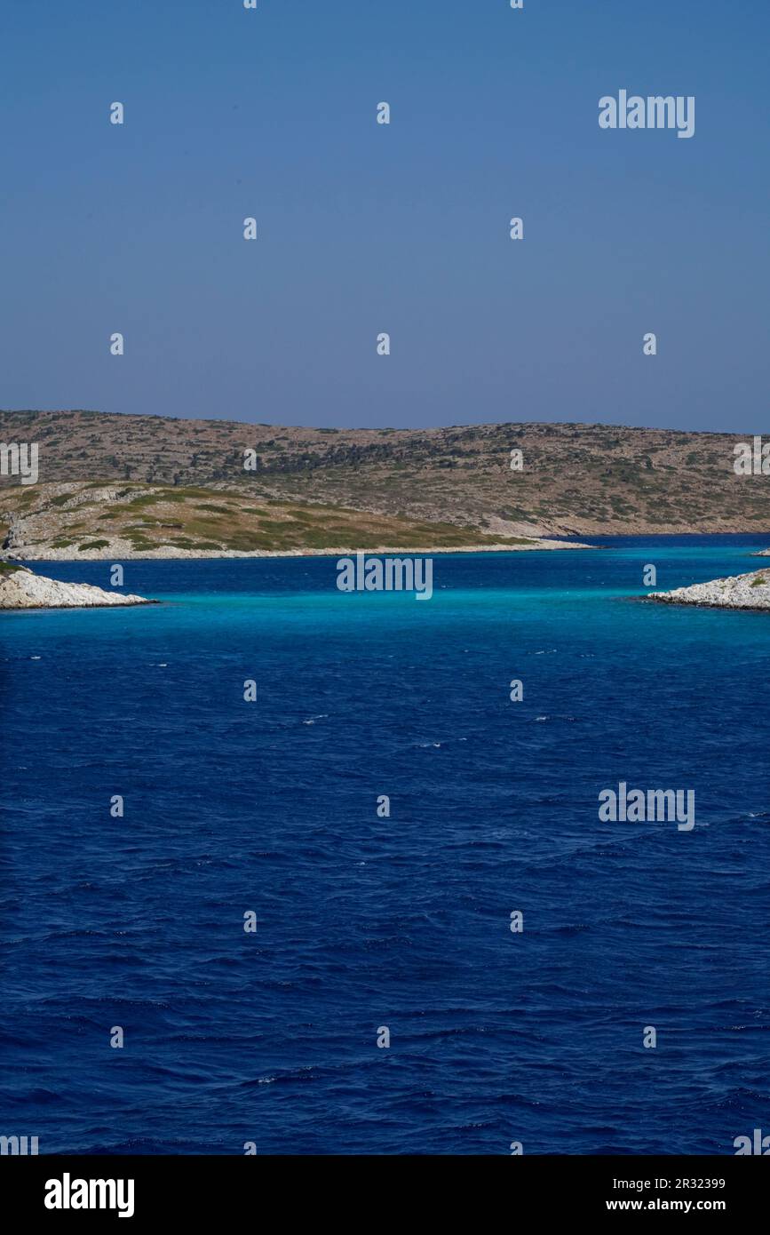 Bay and coast of Arkoi island, Tiganakia Beach, Southern Aegean Sea ...