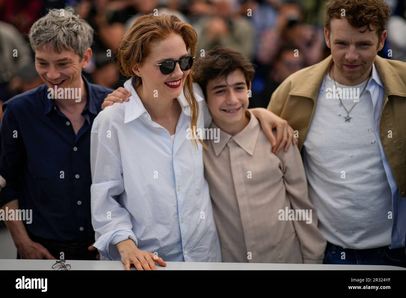 Swann Arlaud, from left, director Justine Triet, Milo Machado Graner ...