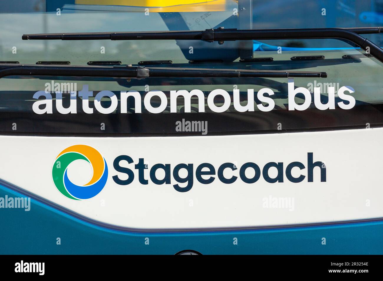 Stagecoach Autonomous Bus signage Stock Photo - Alamy