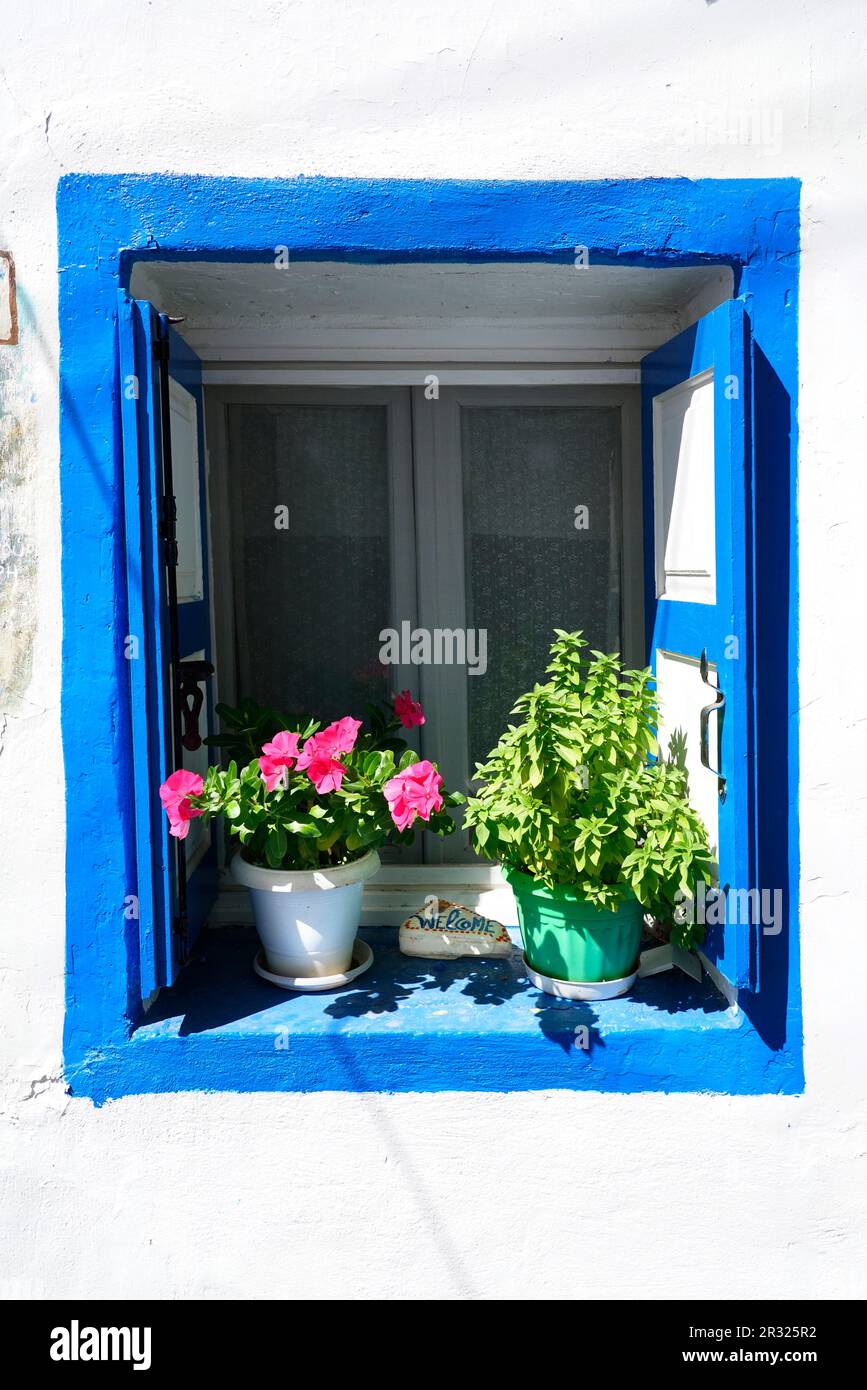 Blue street, Samos Pythagorion, Southern Aegean Sea, Dodecanese ...